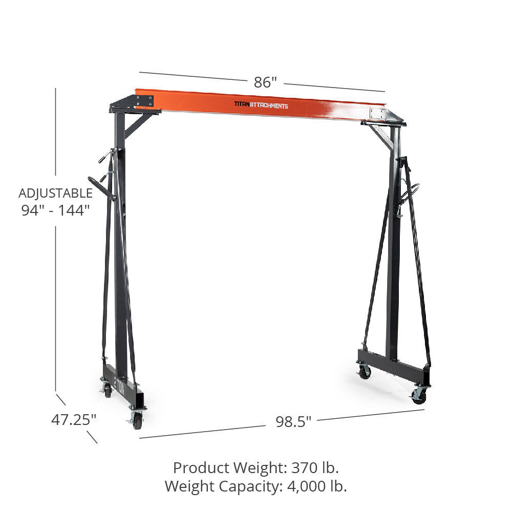 Titan Attachments 2 Ton Adjustable Steel Gantry Crane, Portable Shop ...