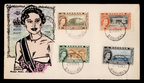 DR WHO 1955 BAHAMAS ROYAL VISIT PRINCESS MARGARET HAND COLORED CACHET ...