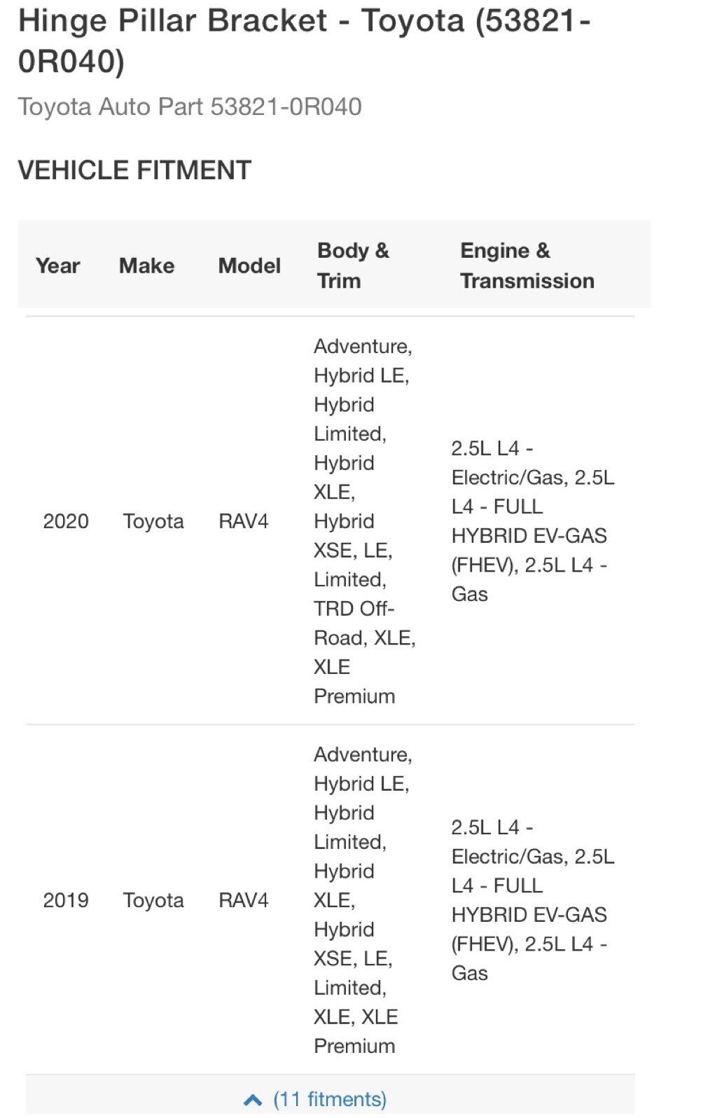 Genuine OEM 2019-23 Rav4 Toyota 53821-0R040 Bracket Fender Front, Lower ...