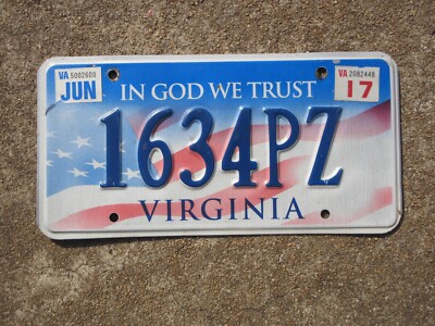 2017 Virginia In God We Trust License Plate VA American Flag USA 1634PZ ...