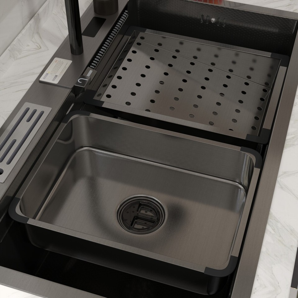30" Multi Purpose Kitchen Sink Stainless Steel Single Bowl W/ Waterfall ...