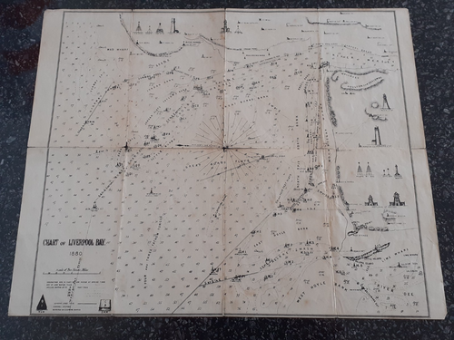 1880 Liverpool Bay Original Fold Out Paper Chart/Map Size 15insx12ins ...