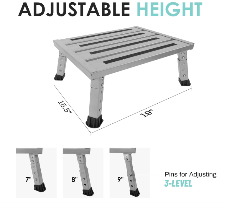 Adjustable Height Aluminum RV Step, Stable Foldable Platform Step Stool ...