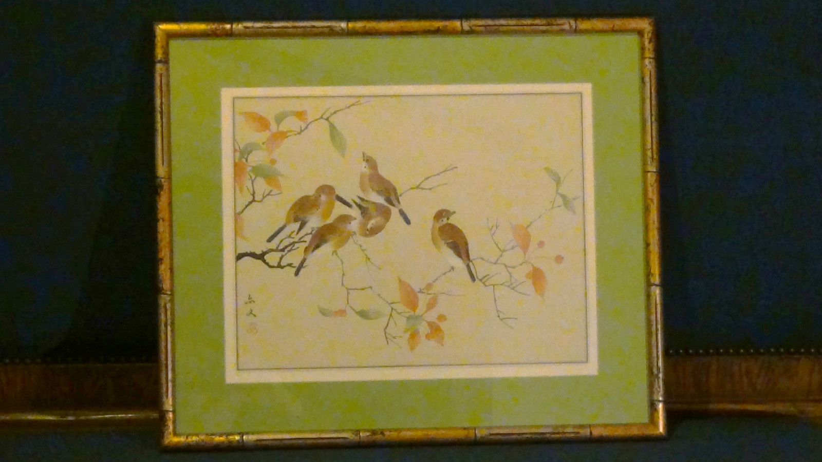 ANTIQUE CHINESE WATERCOLOR & INK ON SILK PAINTING"BIRDS PERCHED IN TREE ...