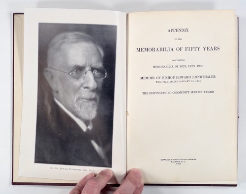 1931 Moravian Church MEMORABILIA OF 50 YEARS Bishop Edward Rondthaler N ...