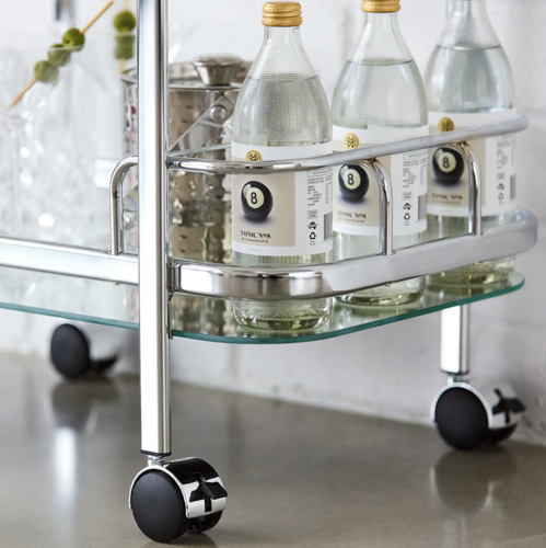 Silver Drinks Trolley Bar Cart 2 Tier Mirror Shelves Bottle Rack Art ...