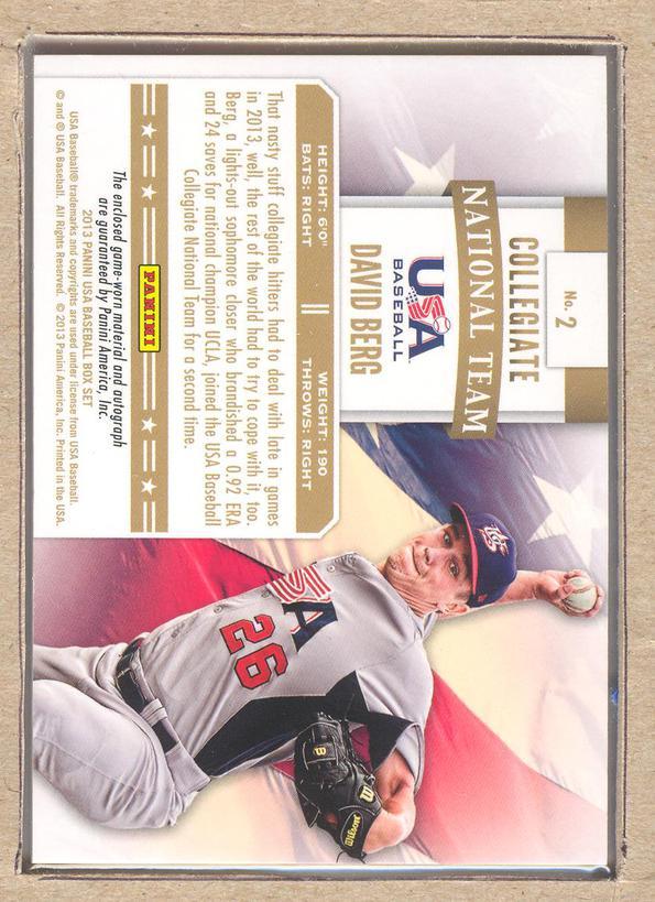 David Berg 2 2013 USA Baseball Collegiate National Team Jersey Auto 24/ ...