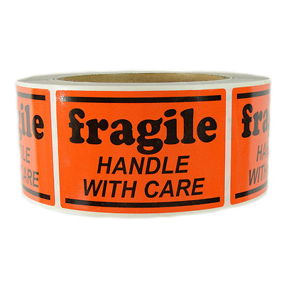 Glossy Orange "Fragile Handle with Care" Labels Stickers 2" by 3" - 500 ...