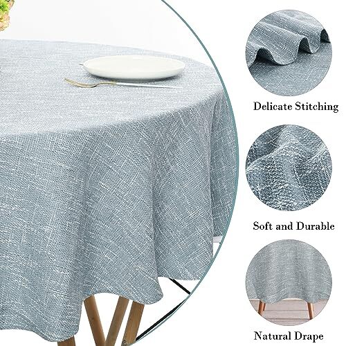 Linen Textured Round Tablecloth Solid Color Cotton Linen Heavy Duty ...