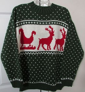 Festified Mens Green Reindeer & Sleigh Ugly Christmas Sweater Size ...