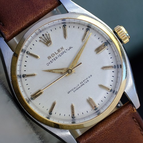 Vintage Rolex Oyster Perpetual 6564 Steel & Gold Silver Dial 34mm Auto ...