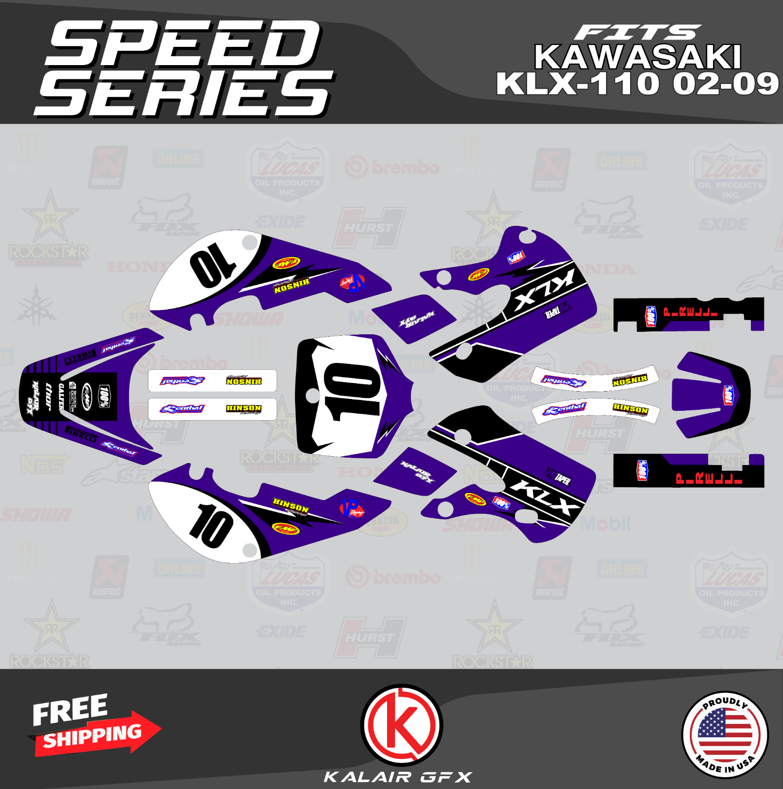 Graphics Kit for Kawasaki KLX110 (2002-2009) KLX 110 Speed Series ...