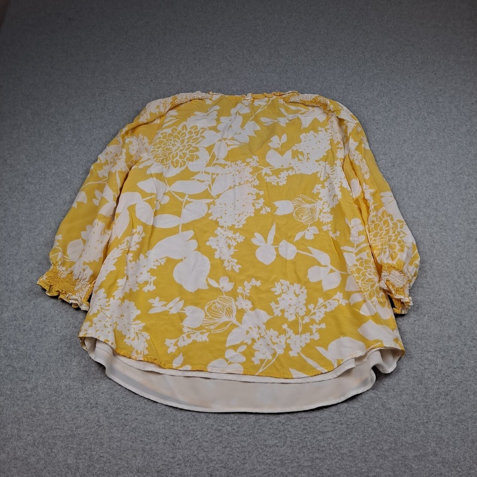 Talbots Shirt Woman XL Yellow Floral Peasant Artsy Boho Twee Flower ...