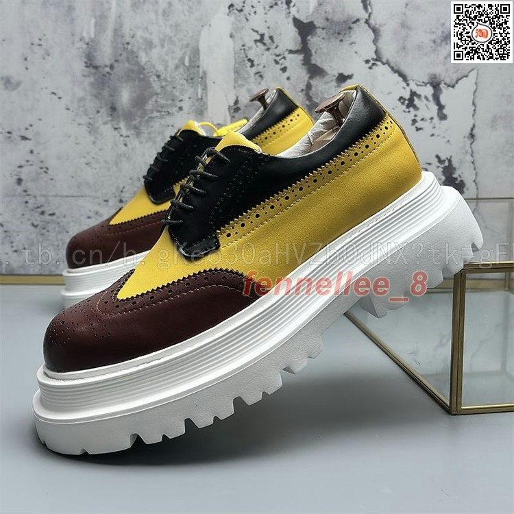 Men's British Leather Multi Color Shoes Platform Casual Carved Business ...