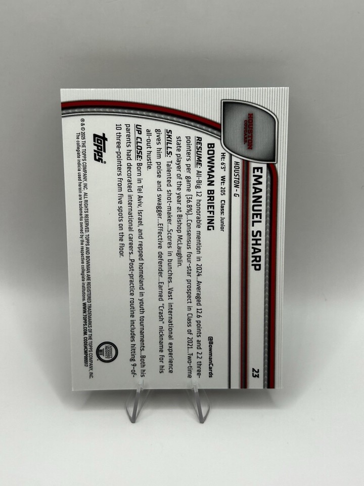 2024-25 Bowman Chrome University Emanuel Sharp Black Wave Refractor #23 ...