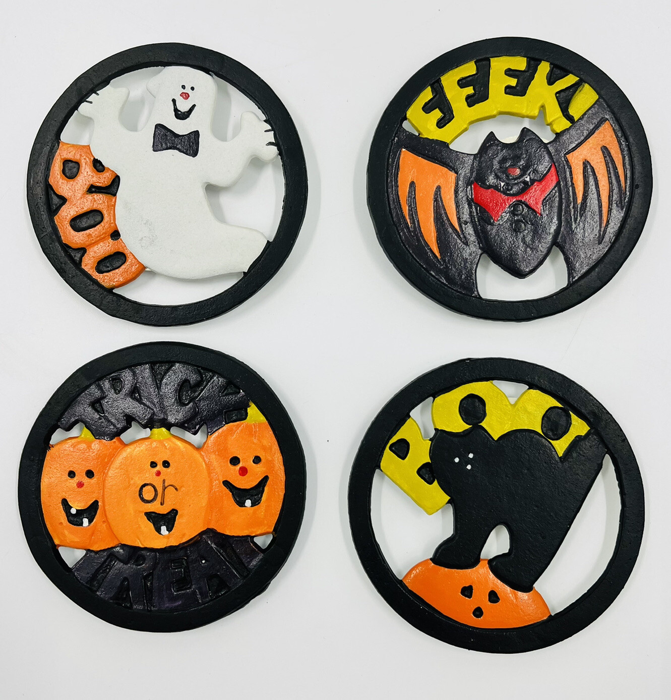 Cast Iron Halloween Footed Trivet Pot Holder Gothic Home Decor Bat Cat ...