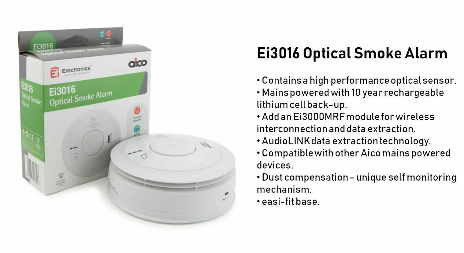 Aico Ei3016 Ei3014 Ei3000MRF Mains Optical Smoke Heat Alarm RF ...