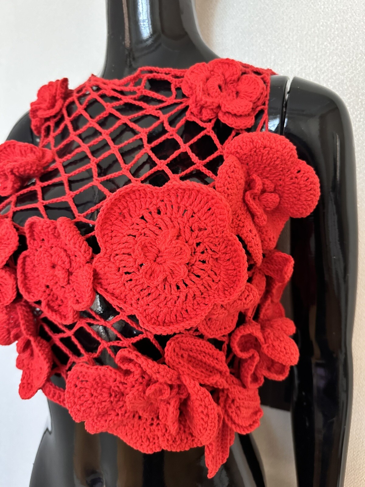 Red Crochet Floral Top, Hand Woven Top, Possible In Other Colors | eBay