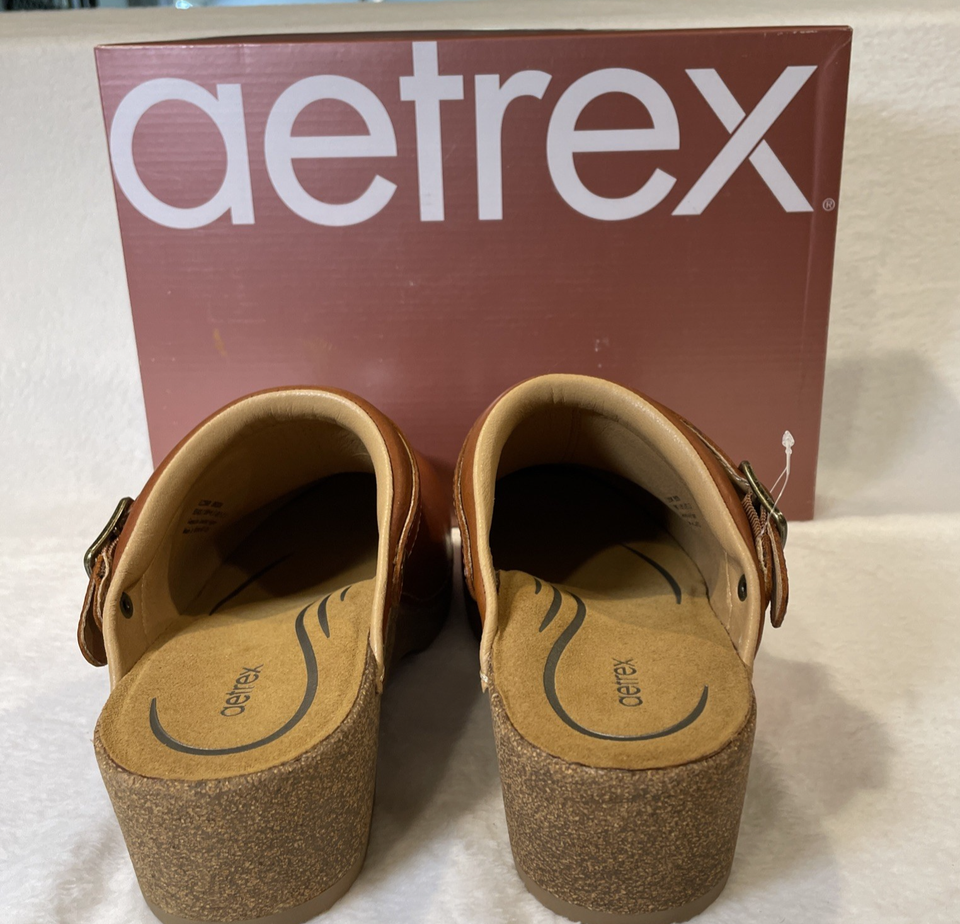 NWB Aetrex Beckie Cork Clog Cognac-Size 9-9.5-Leather-Slip on ...