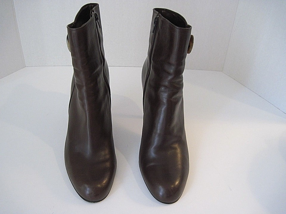 MICHEL PERRY (ITALY) Gorgeous Brown Leather Ankle Boots Size Zip Size ...