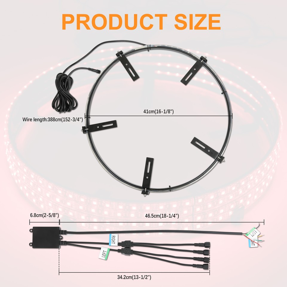 4x 15.5" Car RGB LED Wheel Ring Rim Lights Bluetooth APP For Jeep ...