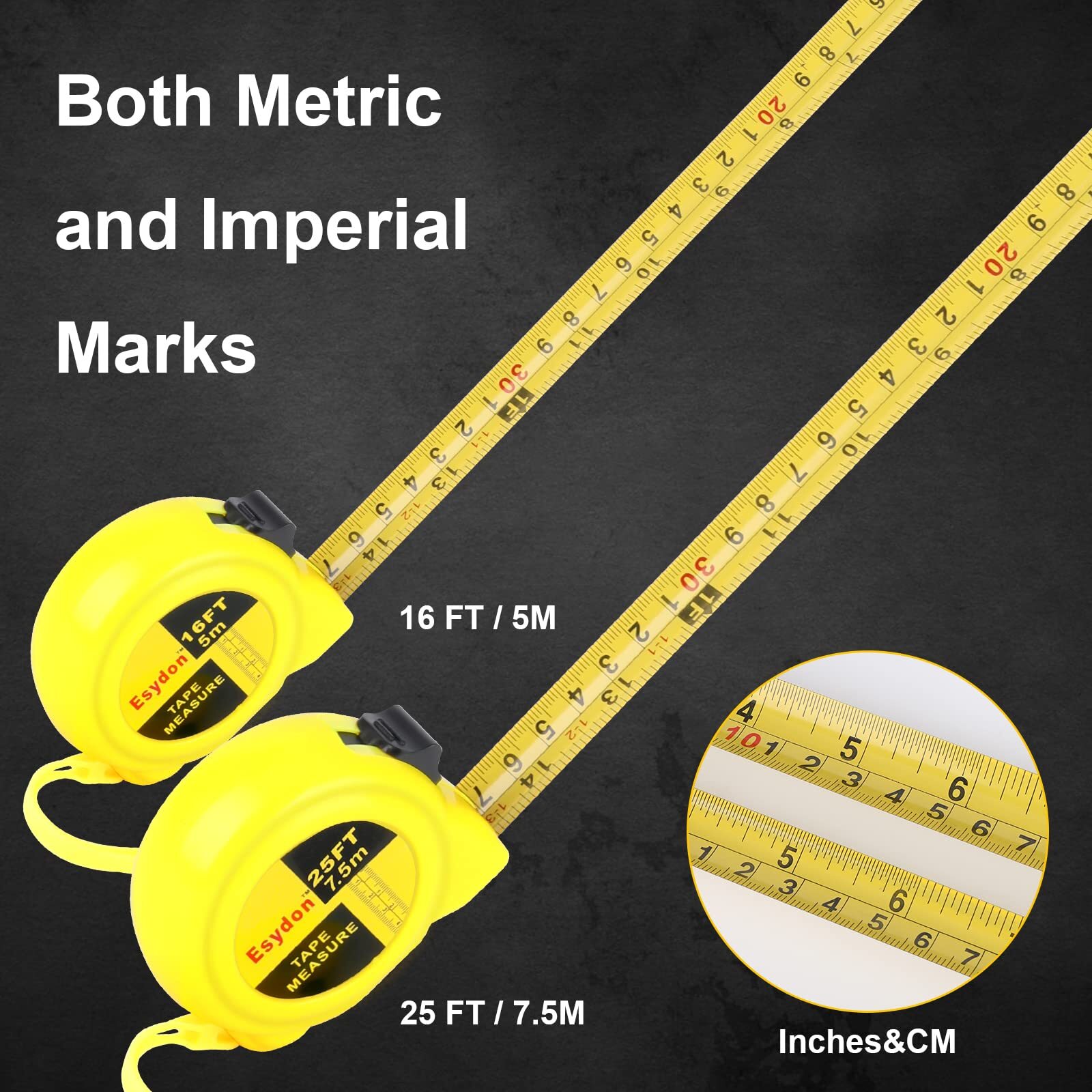 2 Packs Tape Measure 25 Ft /16 Ft Measuring Tape Extendable Selflocking ...