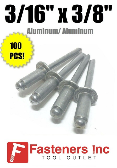 (QTY 100) 3/16" Dia. x 3/8" Grip Range POP Rivets ALL Aluminium 6-6 ...