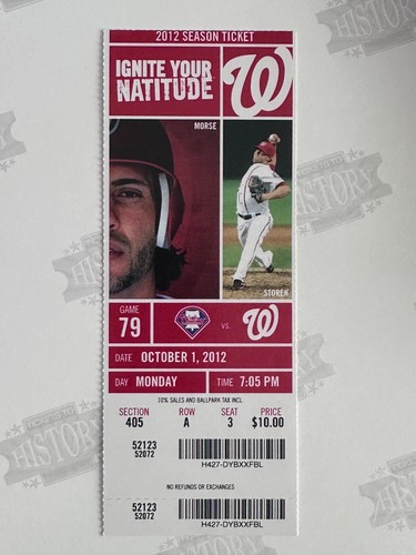2012 Philadelphia Phillies at Nationals Ticket 10/1/12 Nats Clinch 1st ...