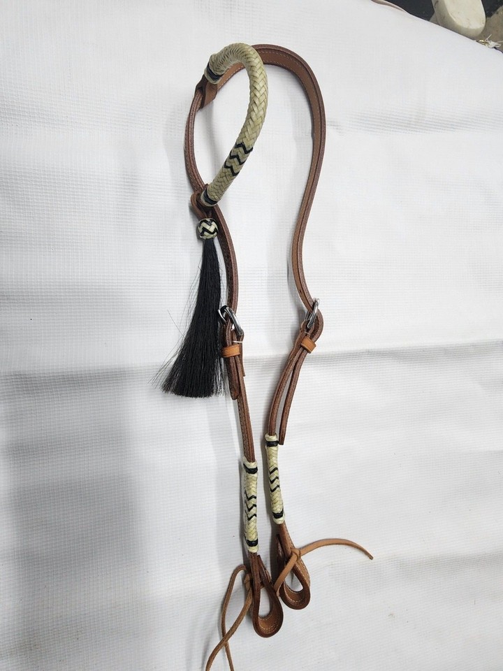 Western One Eared Leather Bridle w/Rawhide & Horse Hair In Different ...