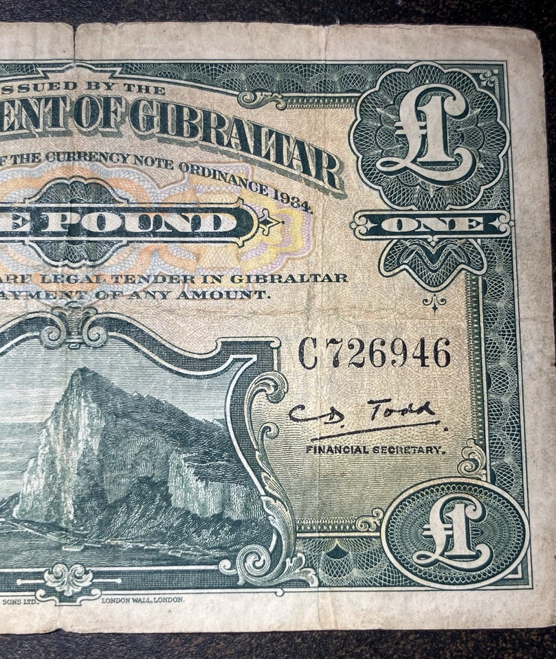 Gibraltar 1 Pound Bank Note 1942, P-15b, Waterlow & Sons | eBay