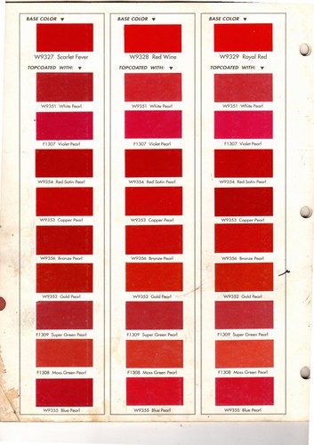 HOT HUES TRI-COAT PEARL COLORS CUSTOM FINISHES DUPONT 240 PAINT CHIPS ...