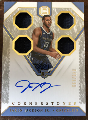 JAREN JACKSON JR 2018/19 PANINI CORNERSTONES BASKETBALL RC AUTO/QUAD ...