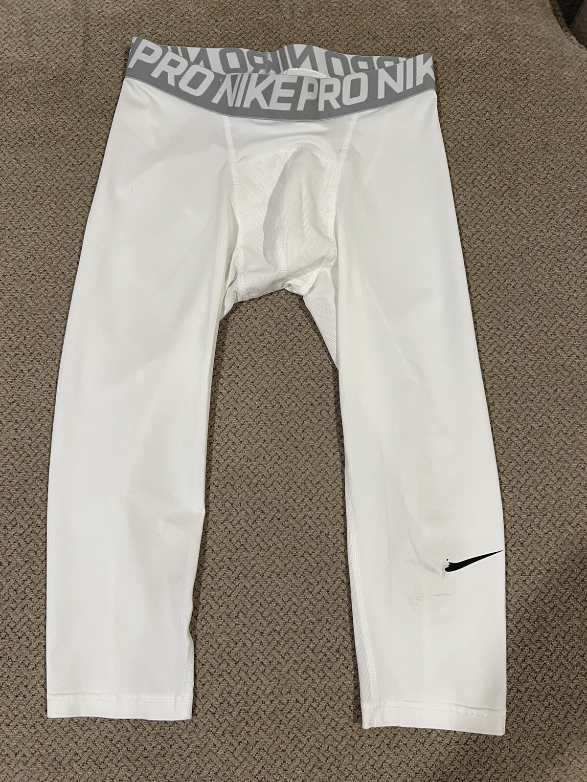 Men's Nike Pro white 3/4 Spandex Running Tights Compression Pants small ...