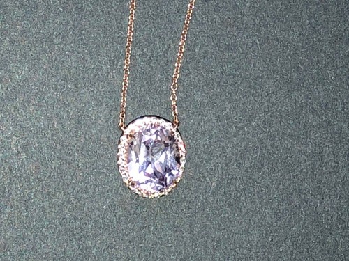 Tiffany &Co 18K rose gold SOLESTE Kunzite & diamonds 16" pendant chain ...
