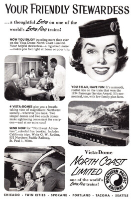 1955 North Coast Limited: Your Friendly Stewardess Vintage Print Ad | eBay