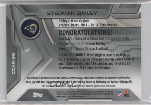 2013 Strata Clear Cut Relics Gold 2/75 Stedman Bailey Rookie Patch Auto ...