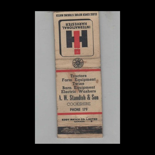 Matchbook Cover International Harvester AW Standish & Son Cookshire QC ...