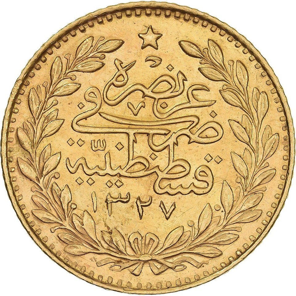 [#1261074] Turkey, Muhammad V, 25 Kurush, 1912, Qustantiniyah, Gold, AU ...