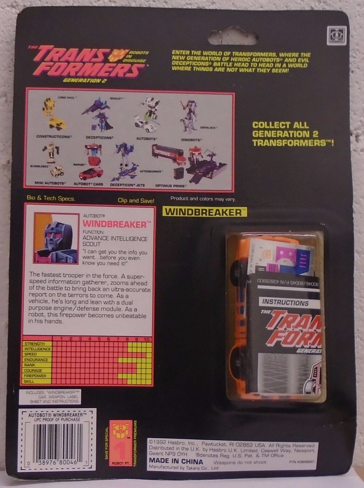 Transformers Generation 2 Windbreaker Autobot G2 Robots Hasbro Vintage ...