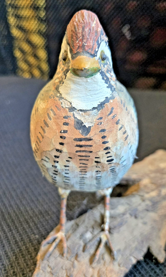 Vintage Folk Art Wooden Carved Quail Bird Decoy On Branch | eBay