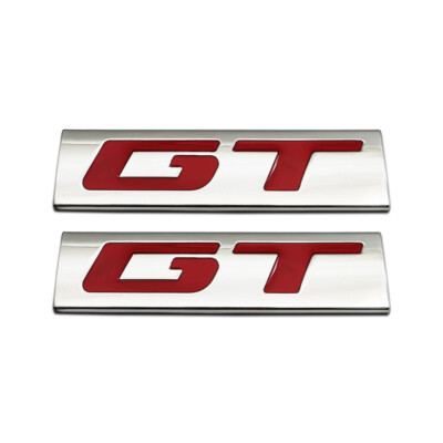 2x Chrome Red Metal GT Letter Logo Grand Tourer Fender Trunk Emblem ...