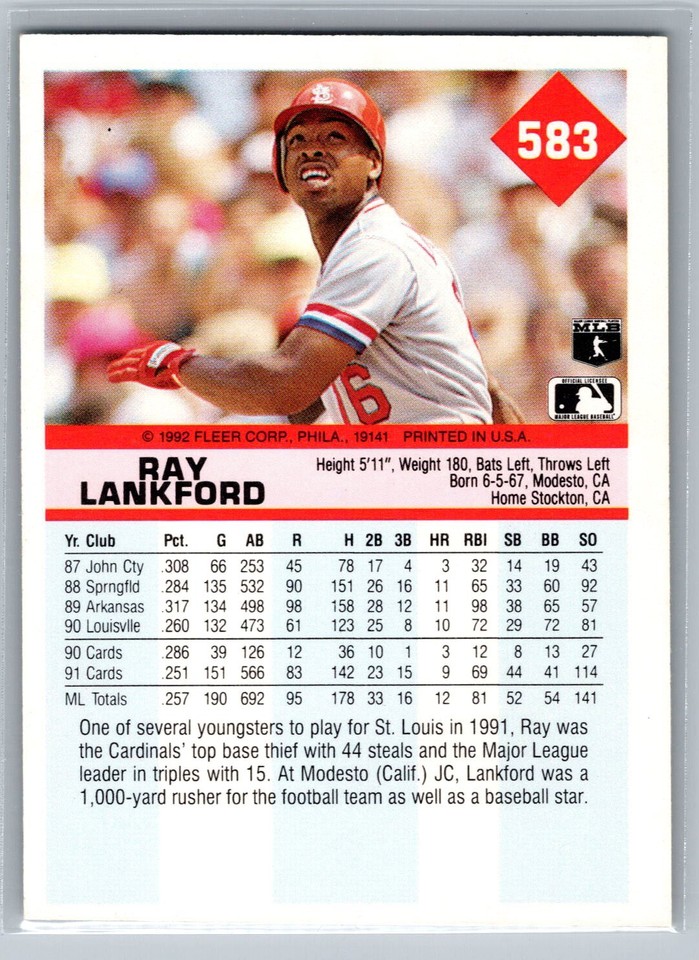 Ray Lankford 1992 Fleer BASEBALL #583 St. Louis Cardinals | eBay