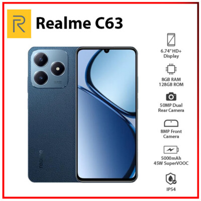 (Unlocked) Realme C63 8GB+128GB BLUE Global Ver. Dual SIM Android Cell ...