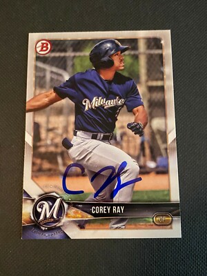 Corey Ray Signed 2018 Bowman Prospects Card Auto Milwaukee Brewers ...