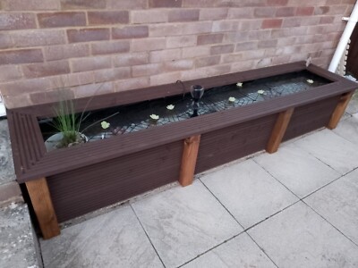 Long Rectangular Garden Pond w/ Seat Raised Water Feature 235x50x42cm ...