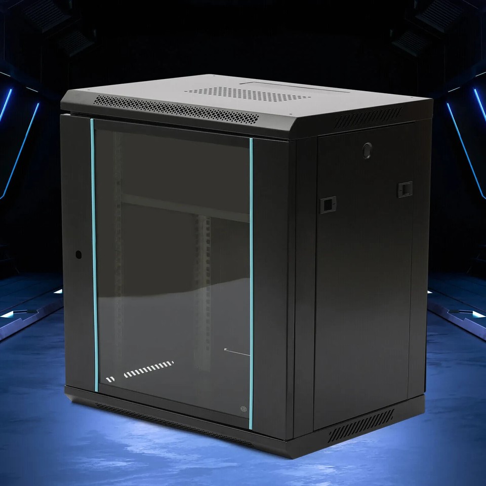 12U 300mm Black Network Cabinet Data Comms Wall Rack, Patch Panel ...