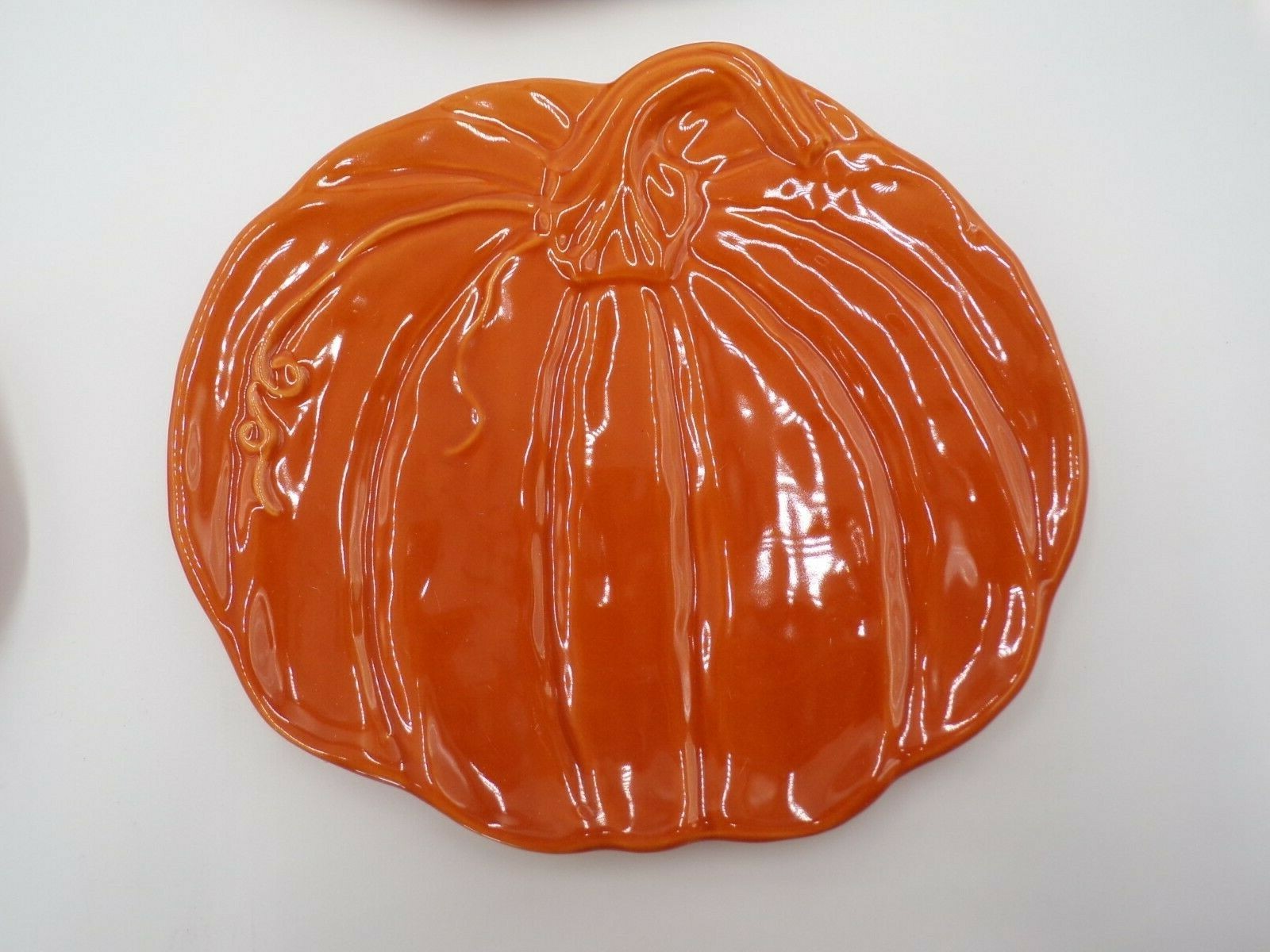 Pottery Barn Thanksgiving Appetizer Pumpkin Salad Plates 9" Orange Set ...