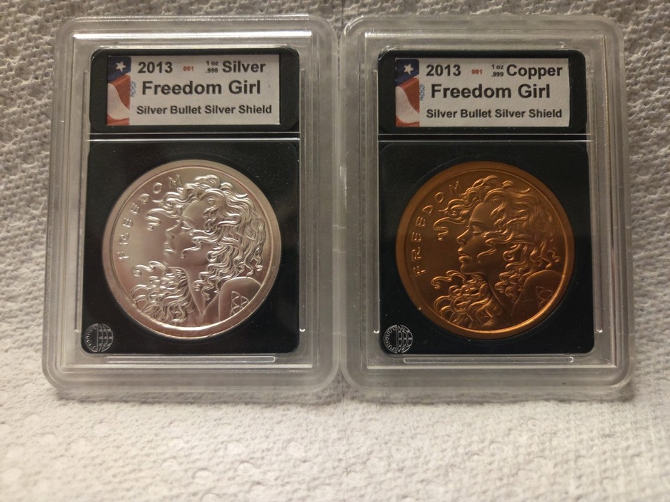 2013 Freedom Girl .999 Fine 1 oz Silver & Copper Rounds Silver Bullet ...