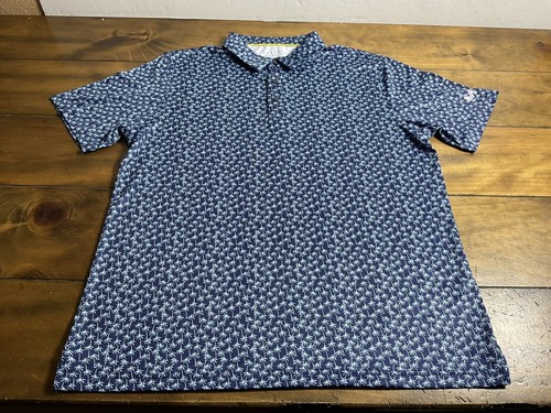 Maelreg Men's Performance Golf Polo Shirt Navy Palm Trees AOP Size ...