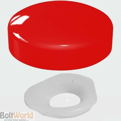 RED, TWO PIECE GLOSS DOME SCREW SNAP ON CAPS COVERS PLASTICOME UNICAPS ...